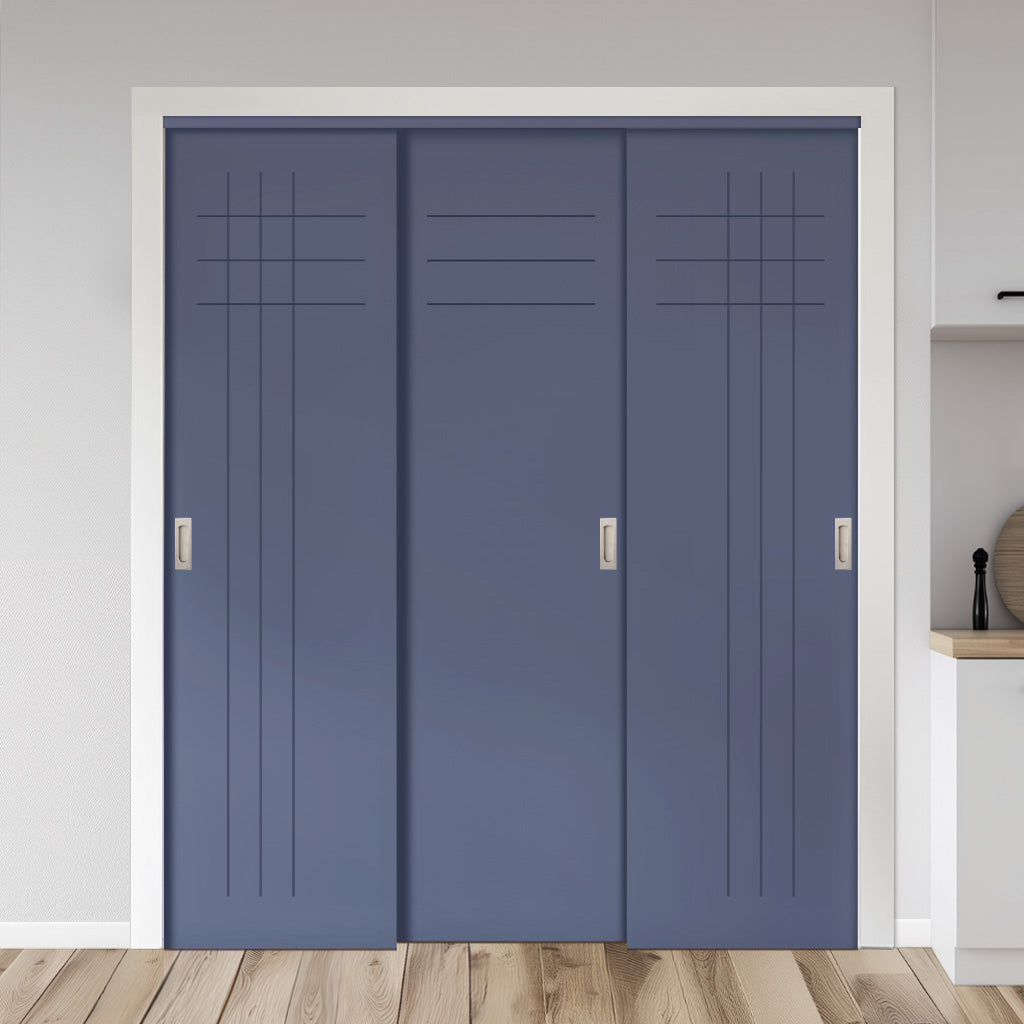 Three Sliding Maximal Wardrobe Doors & Frame Kit - V-Line® Grooved Flu ...