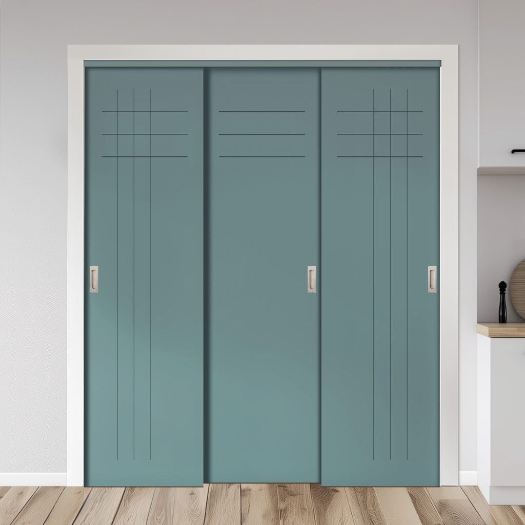Three Sliding Maximal Wardrobe Doors & Frame Kit - V-Line® Grooved Flu ...
