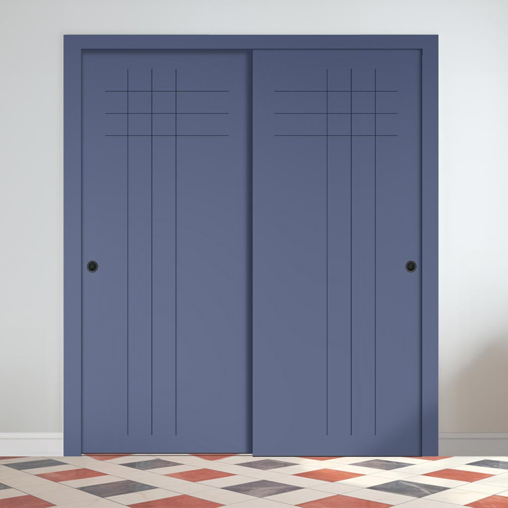 Two Sliding Minimal Wardrobe Doors & Frame Kit - V-Line® Grooved Flush