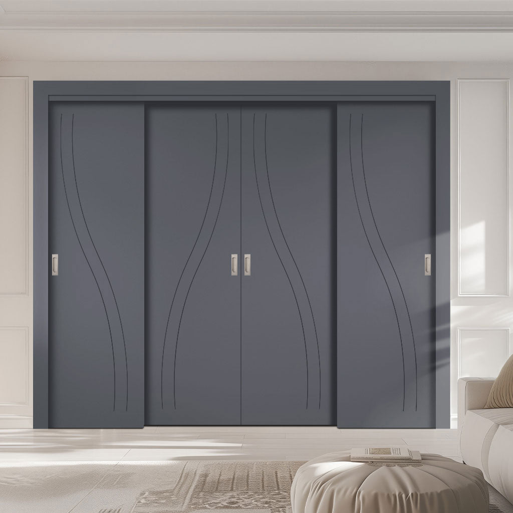 Four Sliding Maximal Wardrobe Doors & Frame Kit - V-Line® Grooved Flus