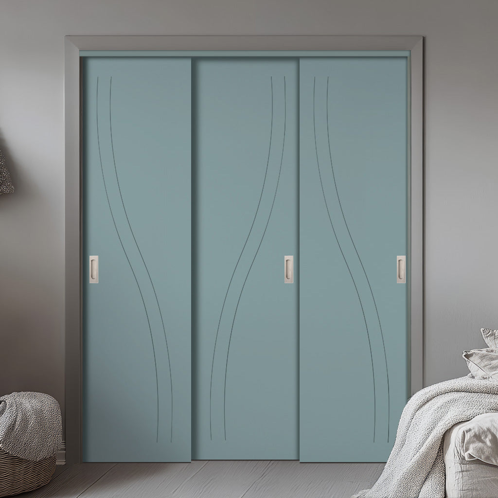 Three Sliding Maximal Wardrobe Doors & Frame Kit - V-Line® Grooved Flu ...