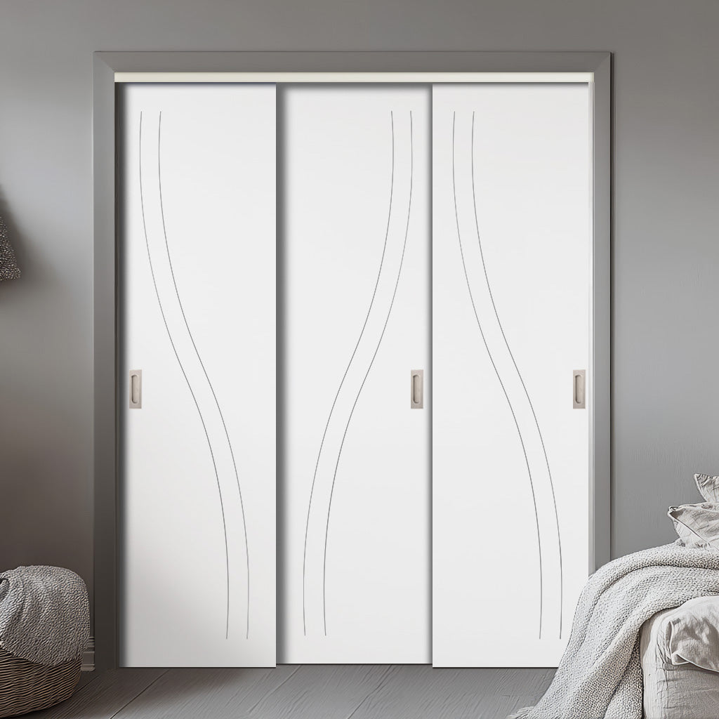 Three Sliding Maximal Wardrobe Doors & Frame Kit - V-Line® Grooved Flu ...
