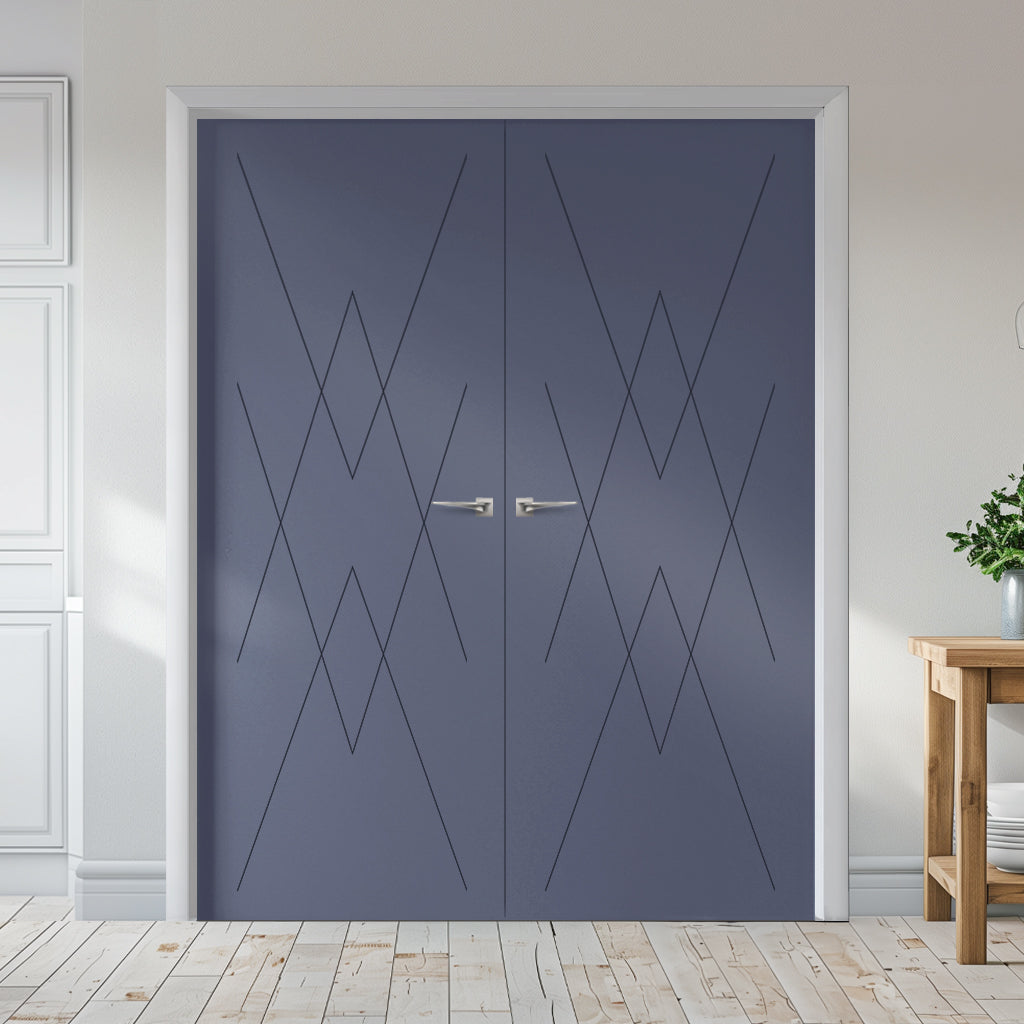 V-Line® Grooved Flush Door Pair V077 - Premium Primed - Six Colour Opt