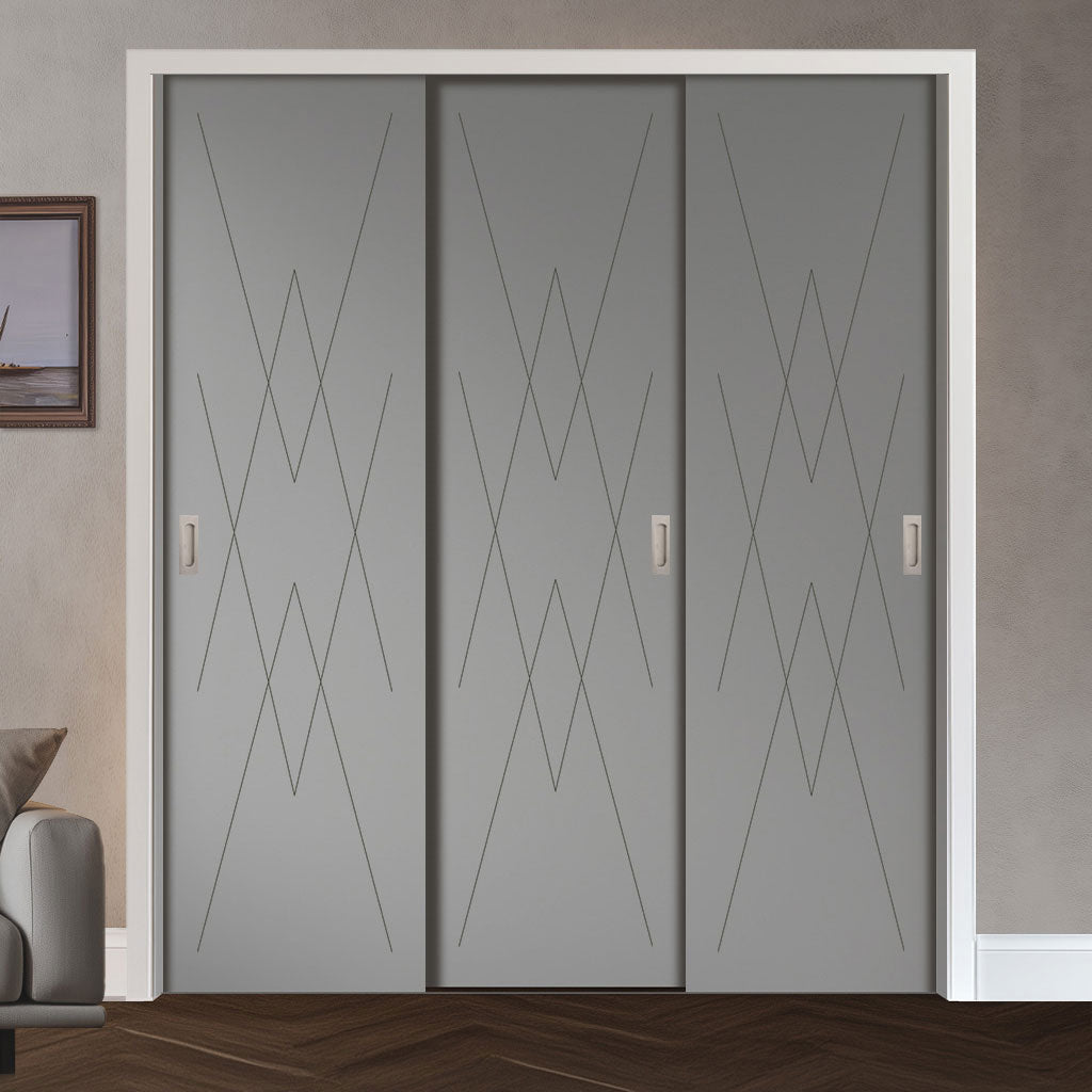 Three Sliding Minimal Wardrobe Doors & Frame Kit - V-Line® Grooved Flu ...