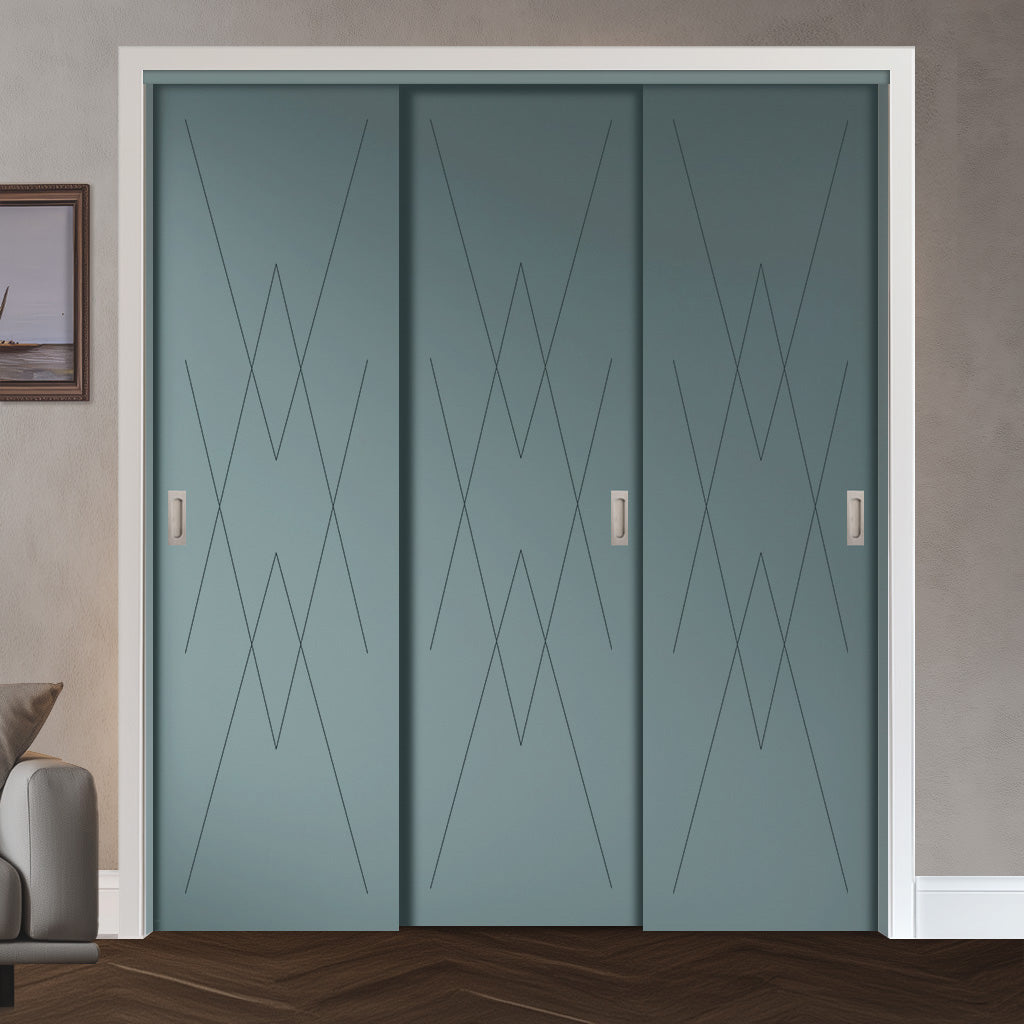 Three Sliding Maximal Wardrobe Doors & Frame Kit - V-Line® Grooved Flu ...