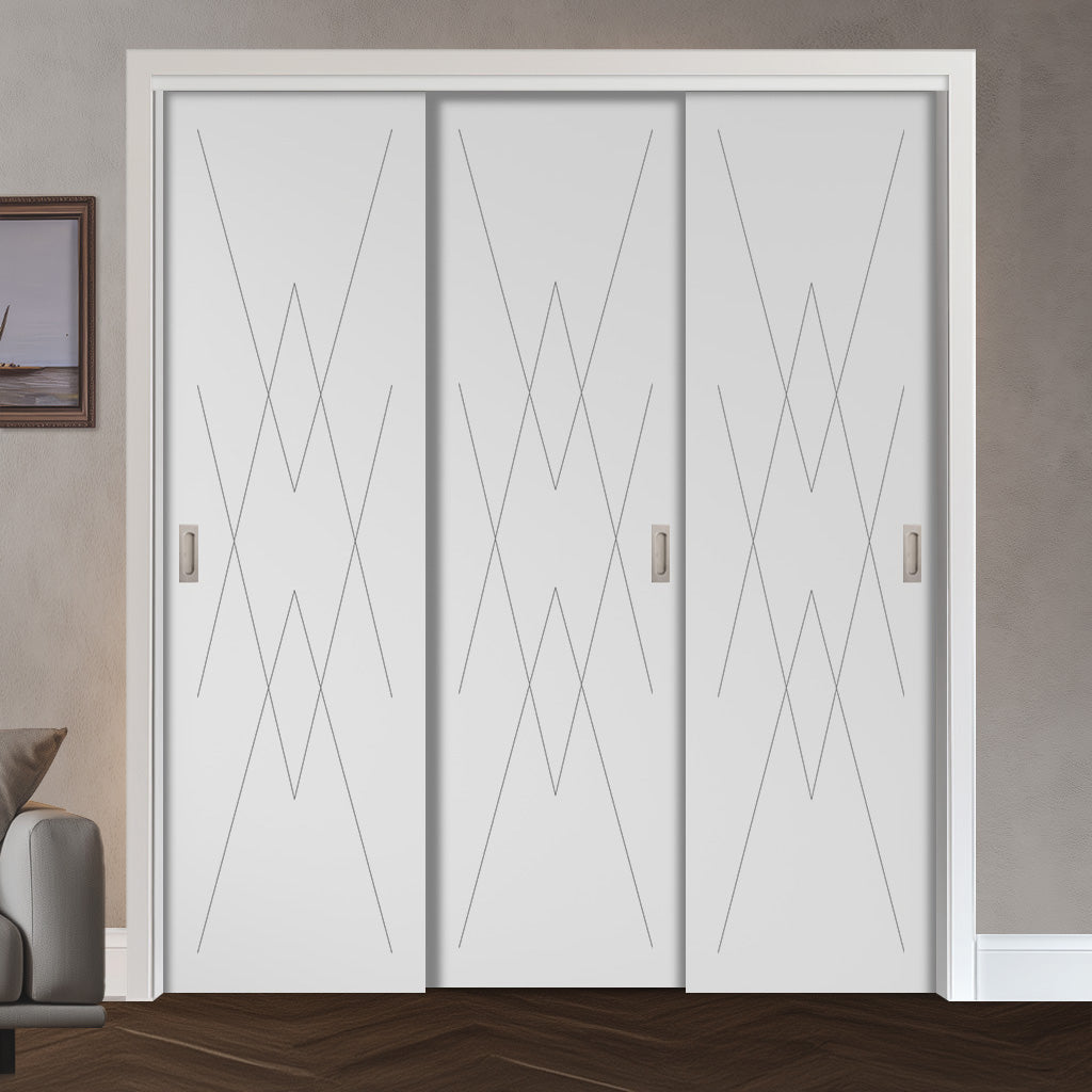 Three Sliding Maximal Wardrobe Doors & Frame Kit - V-Line® Grooved Flu ...