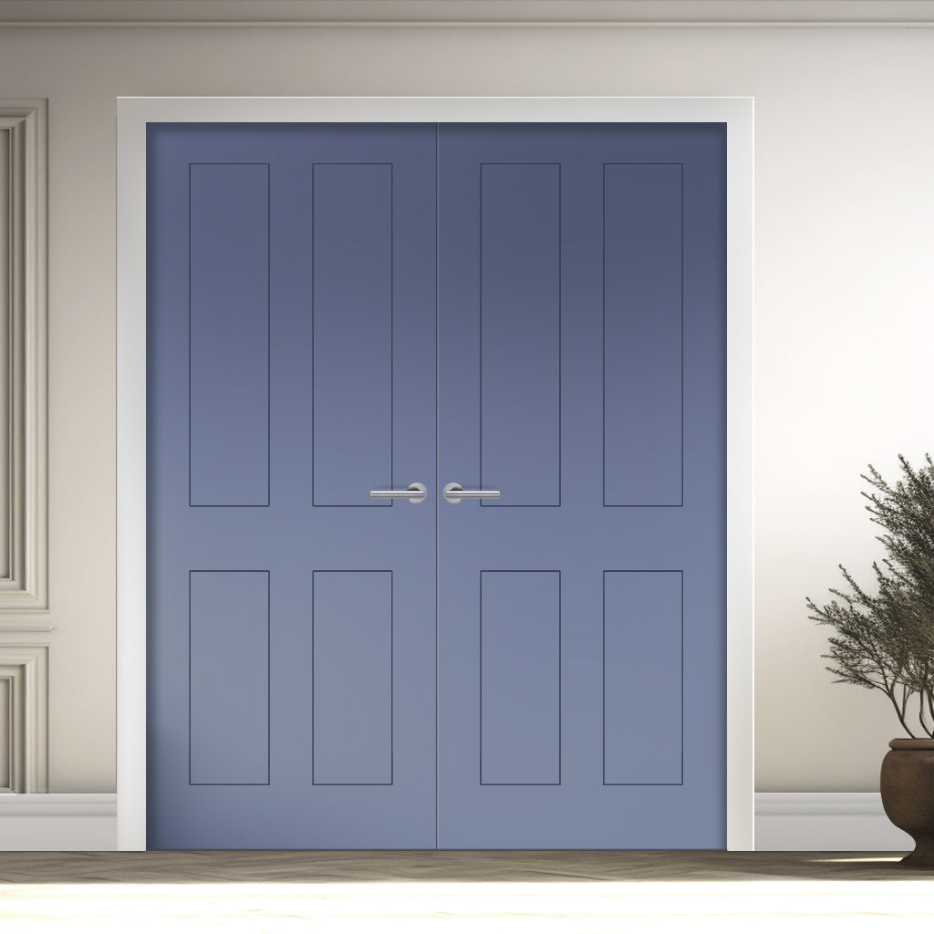 V-Line® Grooved Flush Door Pair V078 - Premium Primed - Six Colour Opt