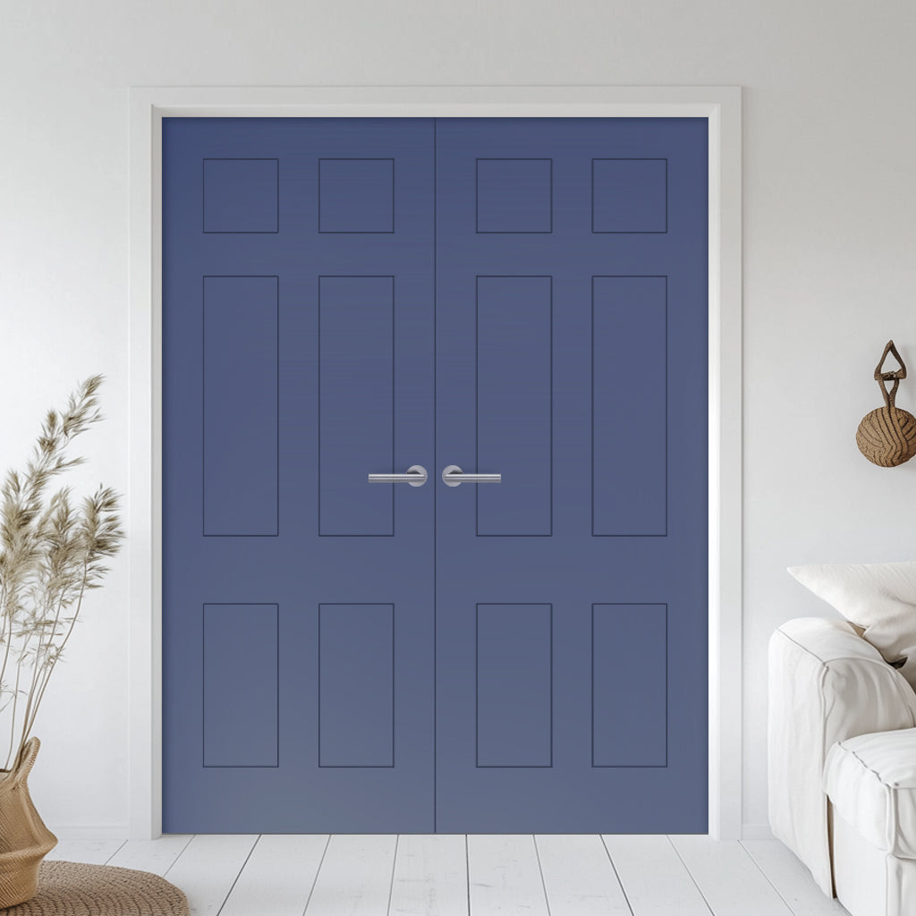 V-Line® Grooved Flush Door Pair V079 - Premium Primed - Six Colour Opt
