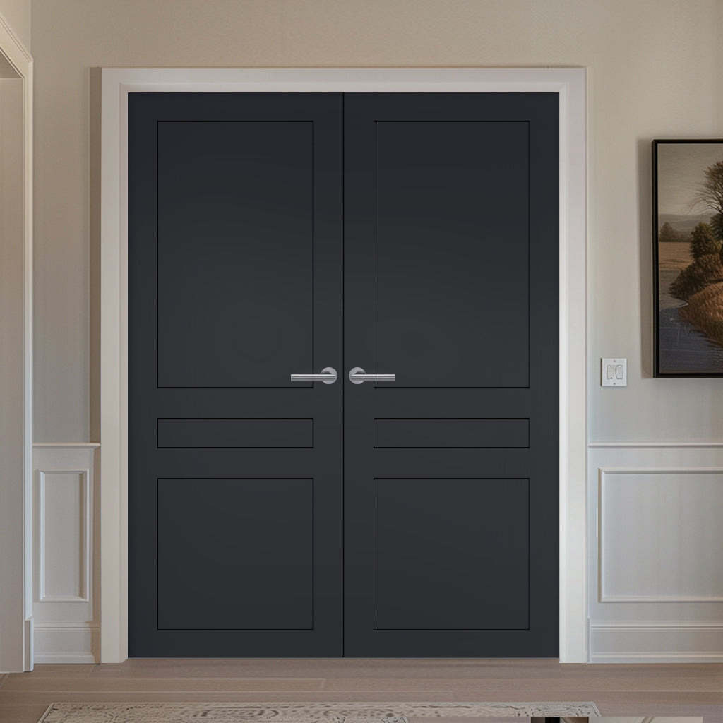 V-Line® Grooved Flush Door Pair V082 - Premium Primed - Six Colour Opt