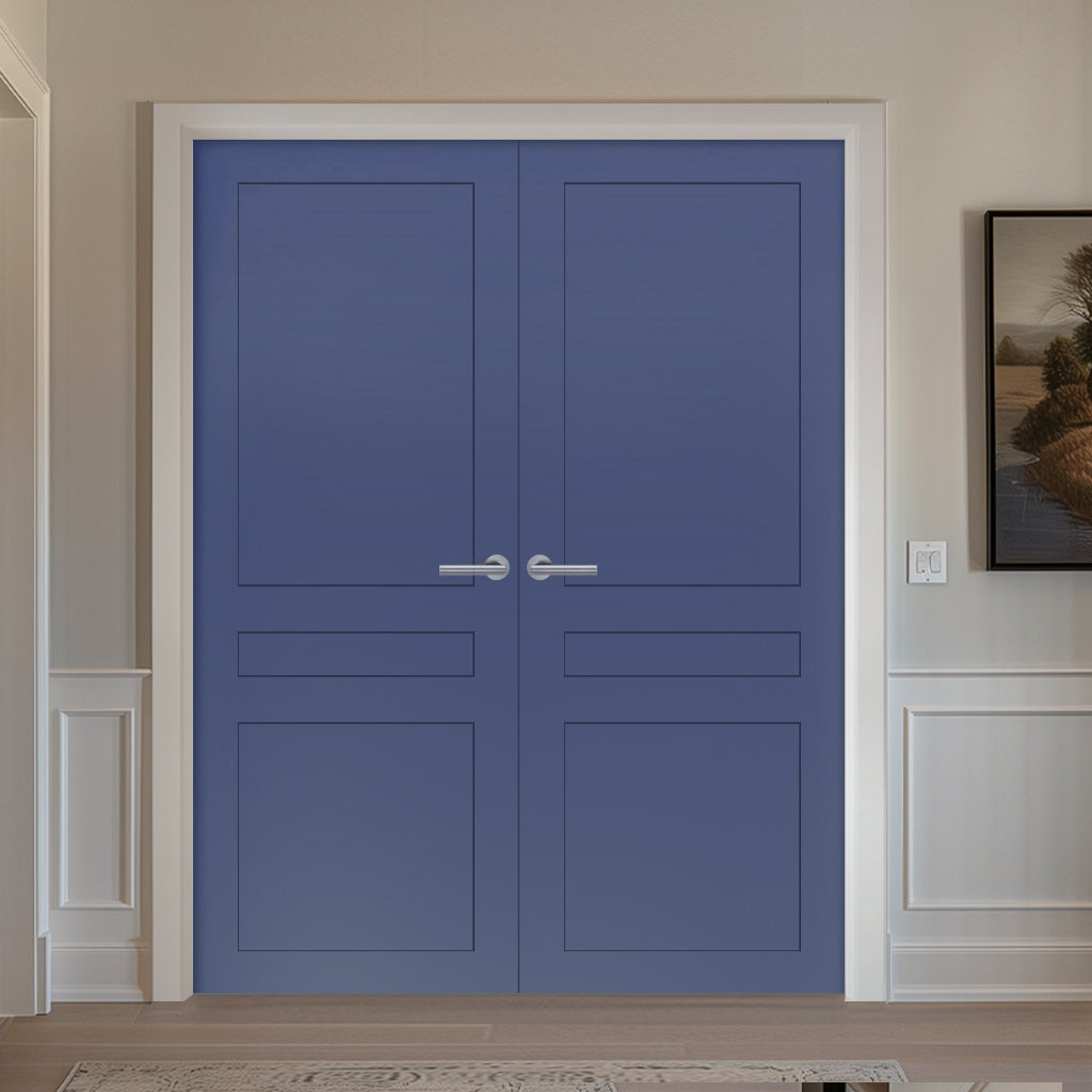 V-Line® Grooved Flush Door Pair V082 - Premium Primed - Six Colour Opt