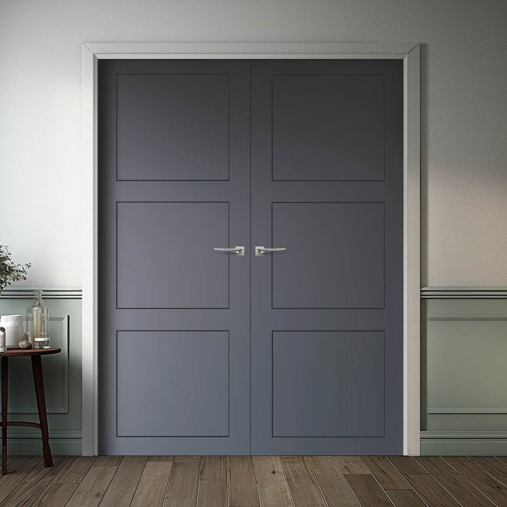 V-Line® Grooved Flush Door Pair V083 - Premium Primed - Six Colour Opt