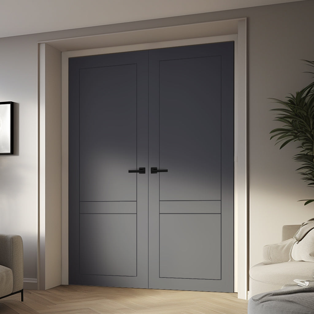 V-Line® Grooved Flush Door Pair V084 - Premium Primed - Six Colour Opt