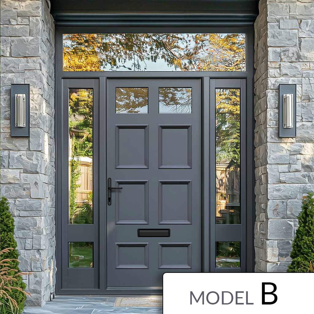 Exterior Victorian Bird 2L 6P Front Door with Two Sidelights & Transom