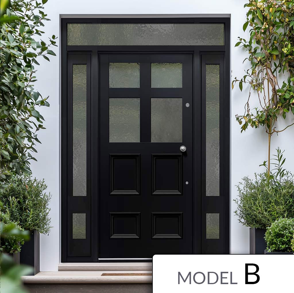 Exterior Victorian Bird 4L 4P Front Door with Two Sidelights & Transom