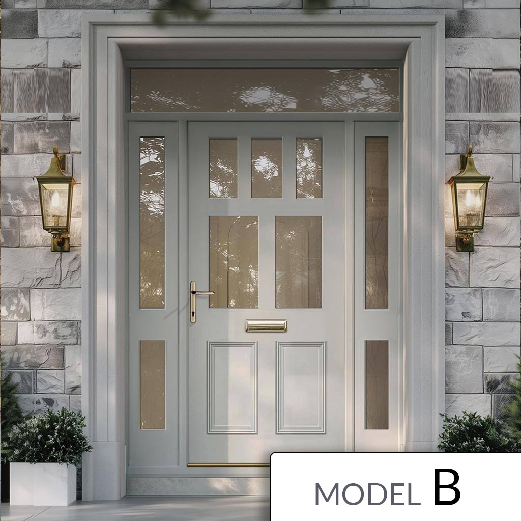 External Victorian Gaskell 5L 2P Front Door with Two Sidelights & Tran