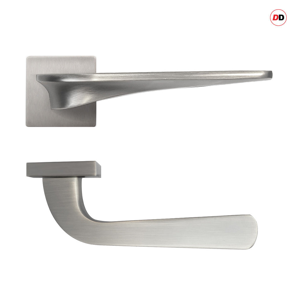 Zenith Door Lever Handle Pack - 3 Radius Cornered Hinges - Satin Finis