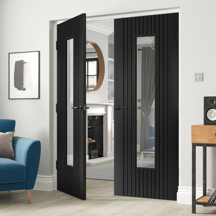 J B Kind Laminates Aria Black Glazed Internal Internal Door Pair - Cle ...