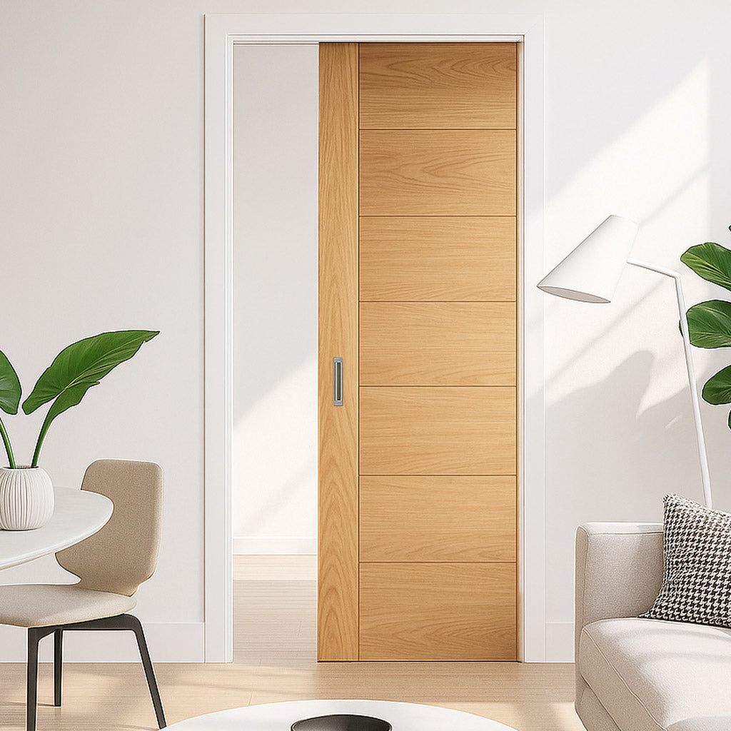 Carini 7P Oak Single Evokit Pocket Door - Prefinished