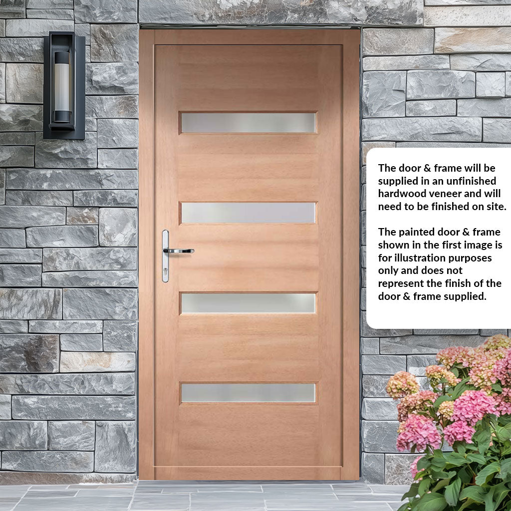 Balham External Hardwood Front Door and Frame Set - Frosted Double Gla