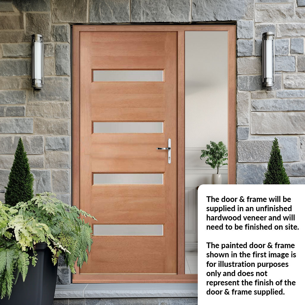 Balham External Hardwood Front Door and Frame Set - Frosted Double Gla