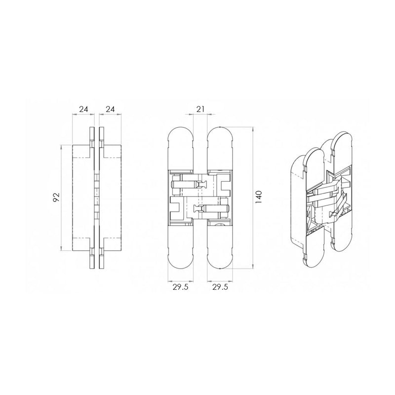 Single Cerberus Strong Matt Black Concealed Hinge - 140x30mm - Not Fir ...