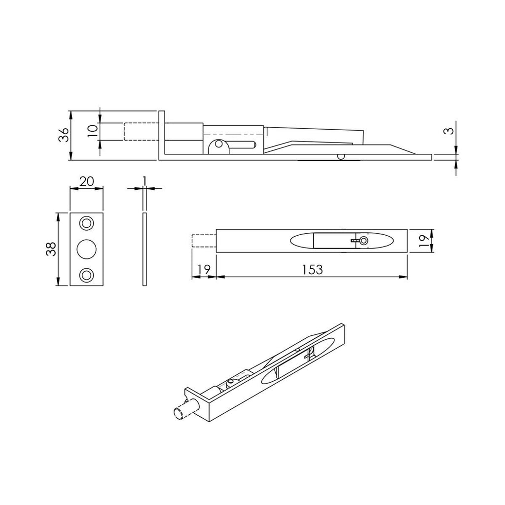 Dixon Flush Bolt Matt Black - 153x19mm