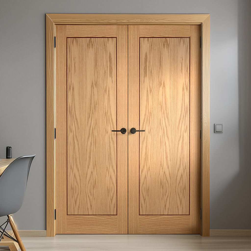 Oak 1 Panel Inlay Flush Fire Internal Door Pair - 30 Minute Fire Rated