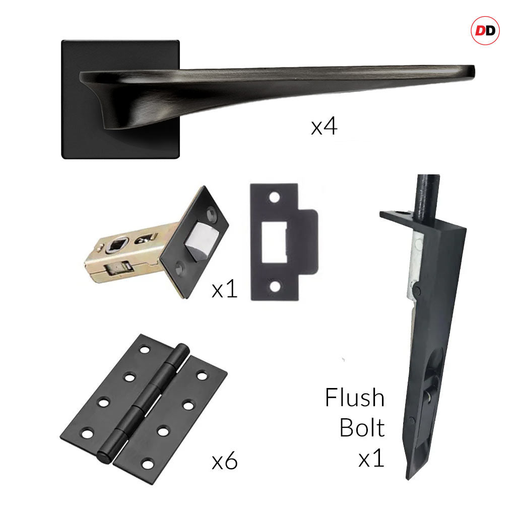 Zenith Double Door Lever Handle Pack - 6 Square Hinges - Matt Black