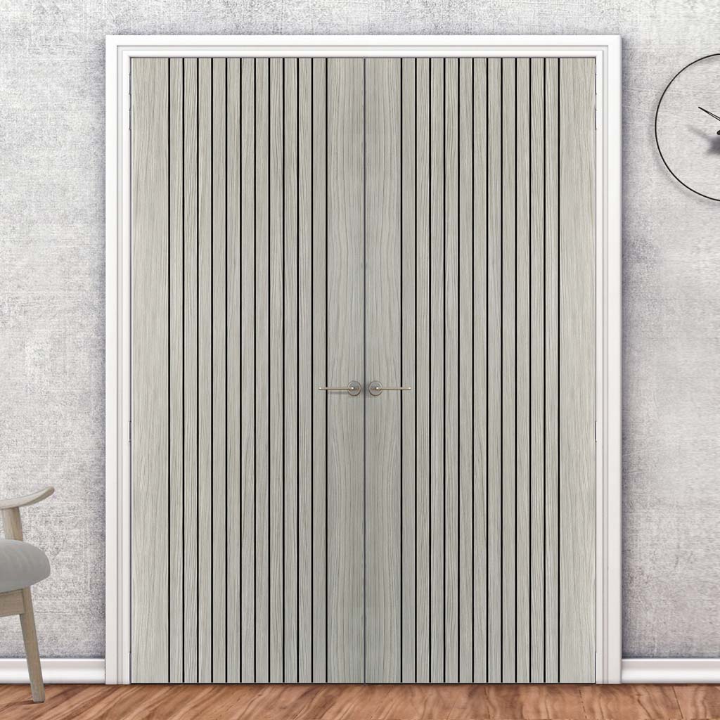 J B Kind Laminates Aria Grey Coloured Fire Internal Door Pair - 1/2 Ho