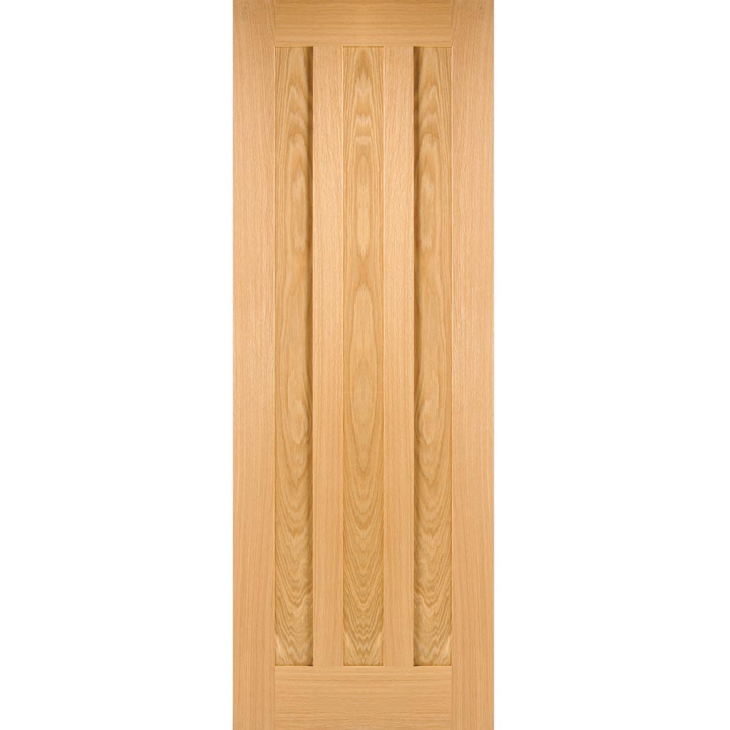 Premium Single Sliding Door & Wall Track - Idaho 3 Panel Oak Door - Un