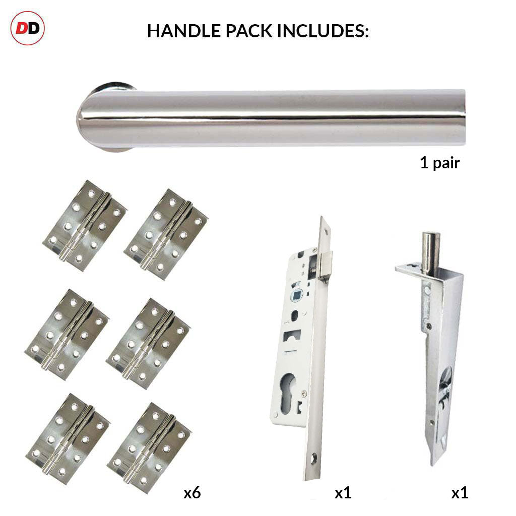 Shelton Double Door Lever Handle Pack - 6 Square Hinges - Polished Sta