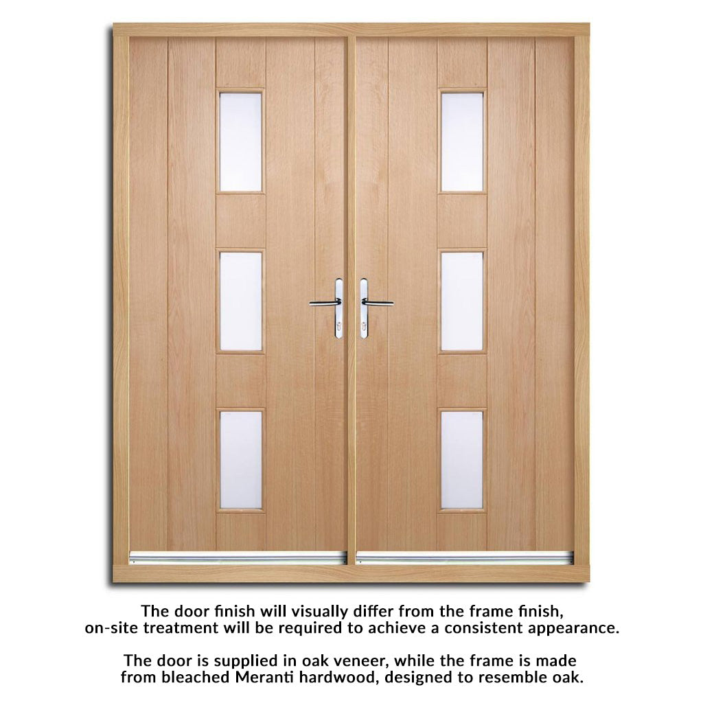 Copenhagen External Oak Double Door and Frame Set - Frosted Double Gla