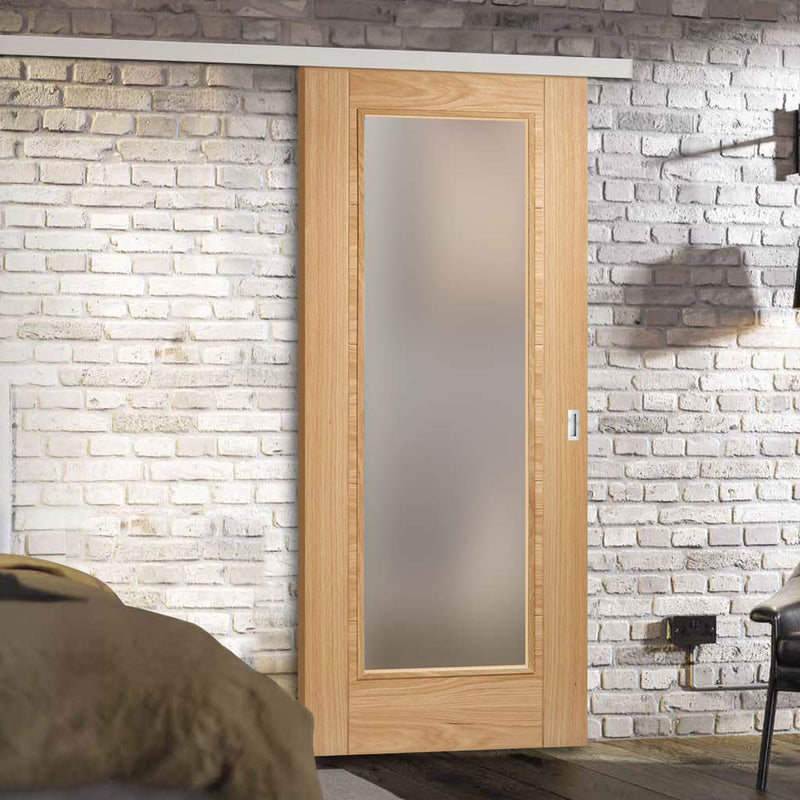 Premium Single Sliding Door & Wall Track - Pattern 10 Oak Door - Frost ...