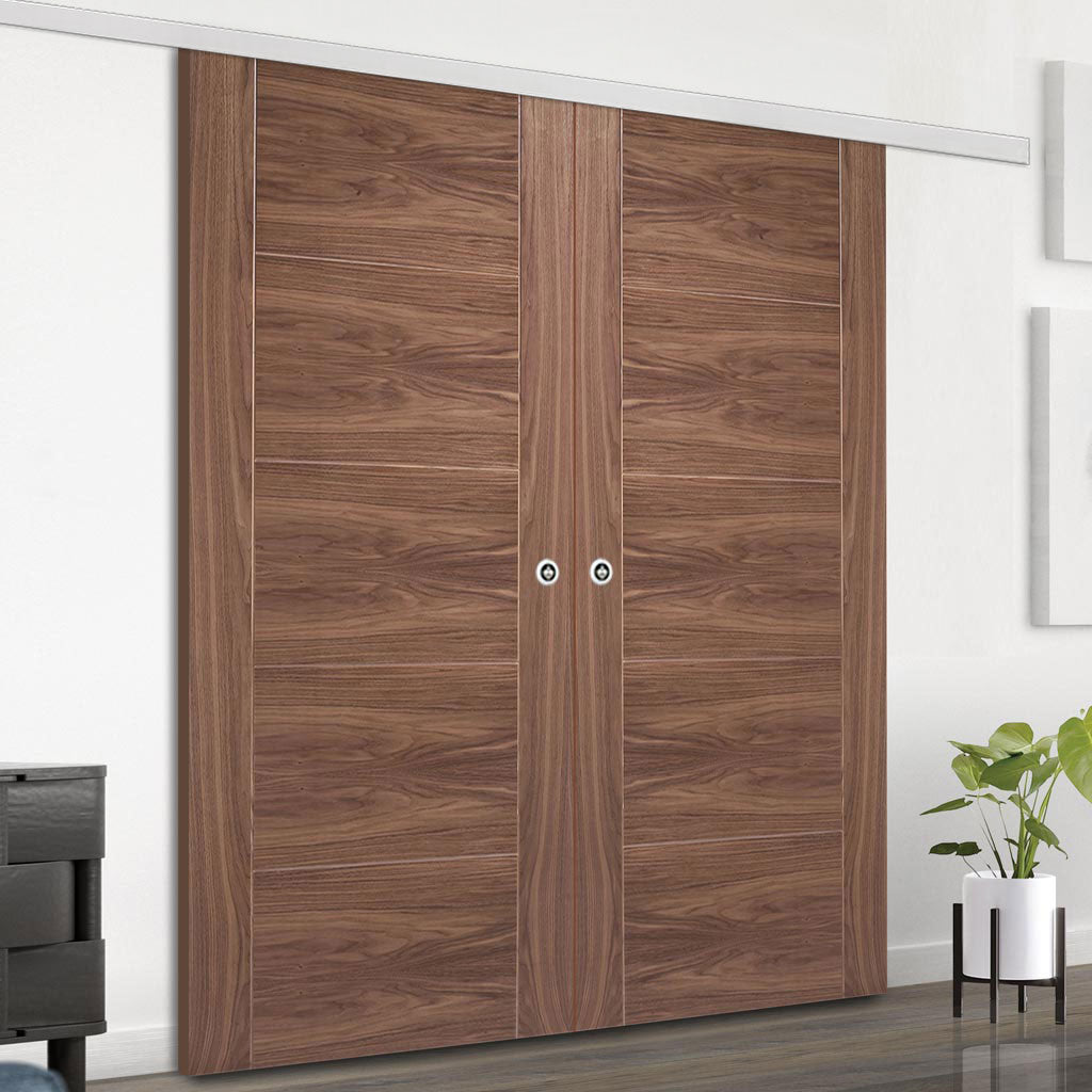 Premium Double Sliding Door & Wall Track - Vancouver 5 Panel Flush Wal