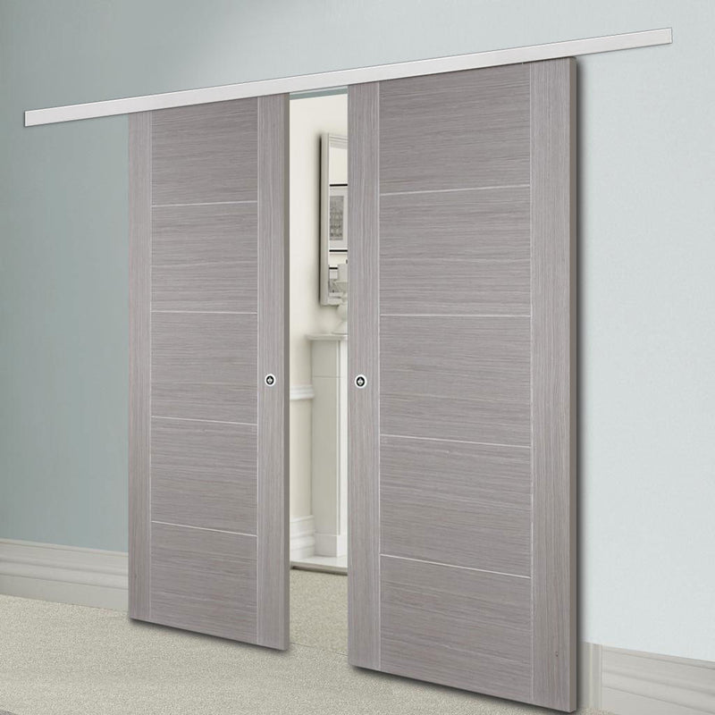 Premium Double Sliding Door & Wall Track - Vancouver Light Grey Door ...