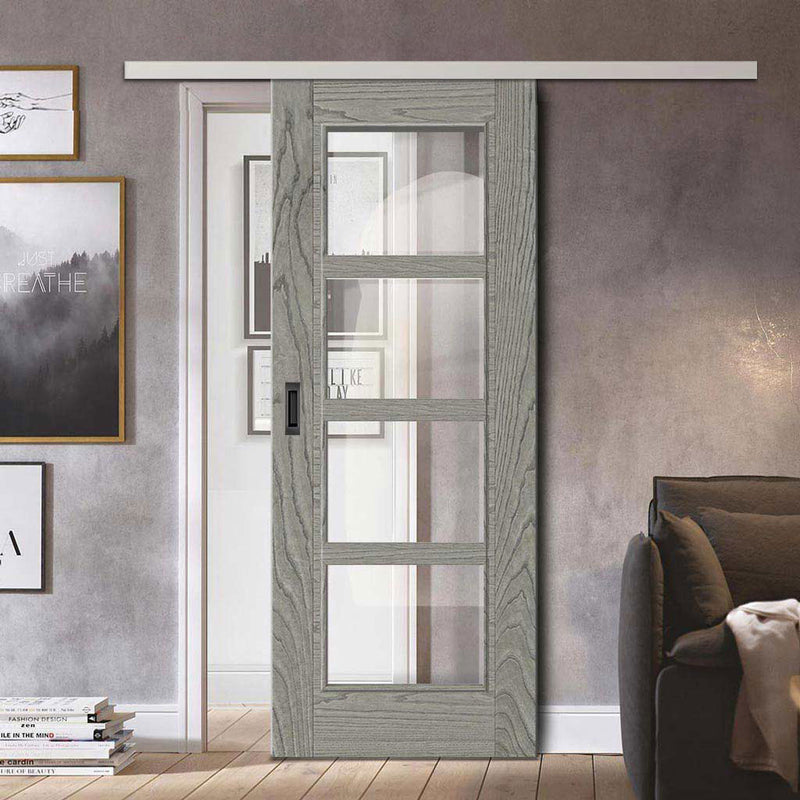 Premium Single Sliding Door & Wall Track - Vancouver Light Grey Door ...