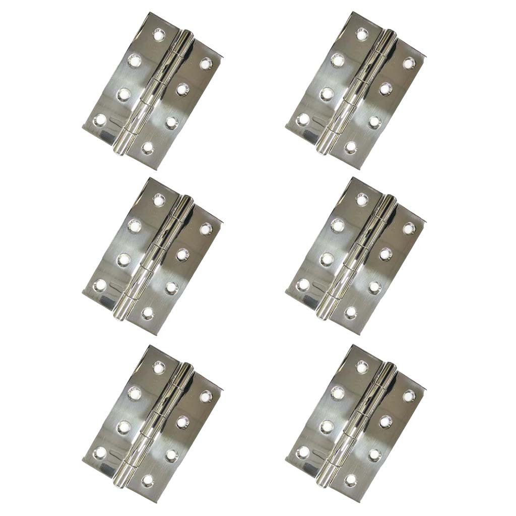 6x Ares Loft Style Polished Stainless Steel Hinges - 102x67mm