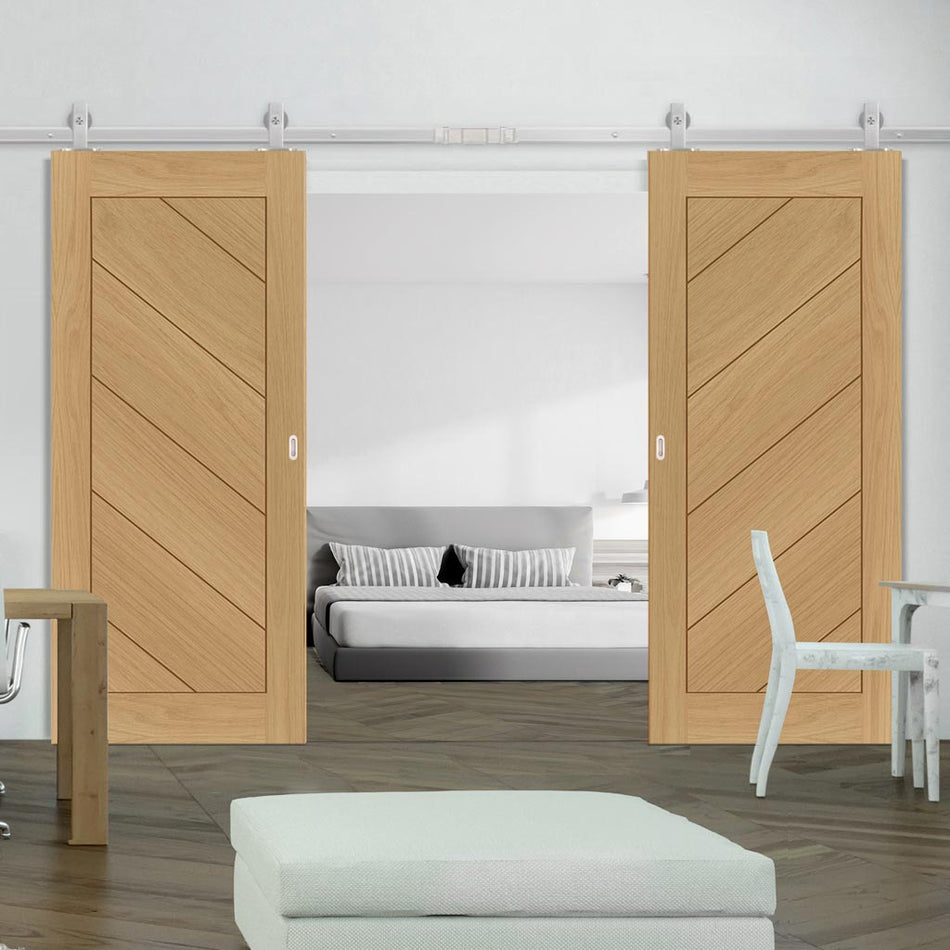Top Mounted Stainless Steel Sliding Track & Torino Oak Double Door - P ...
