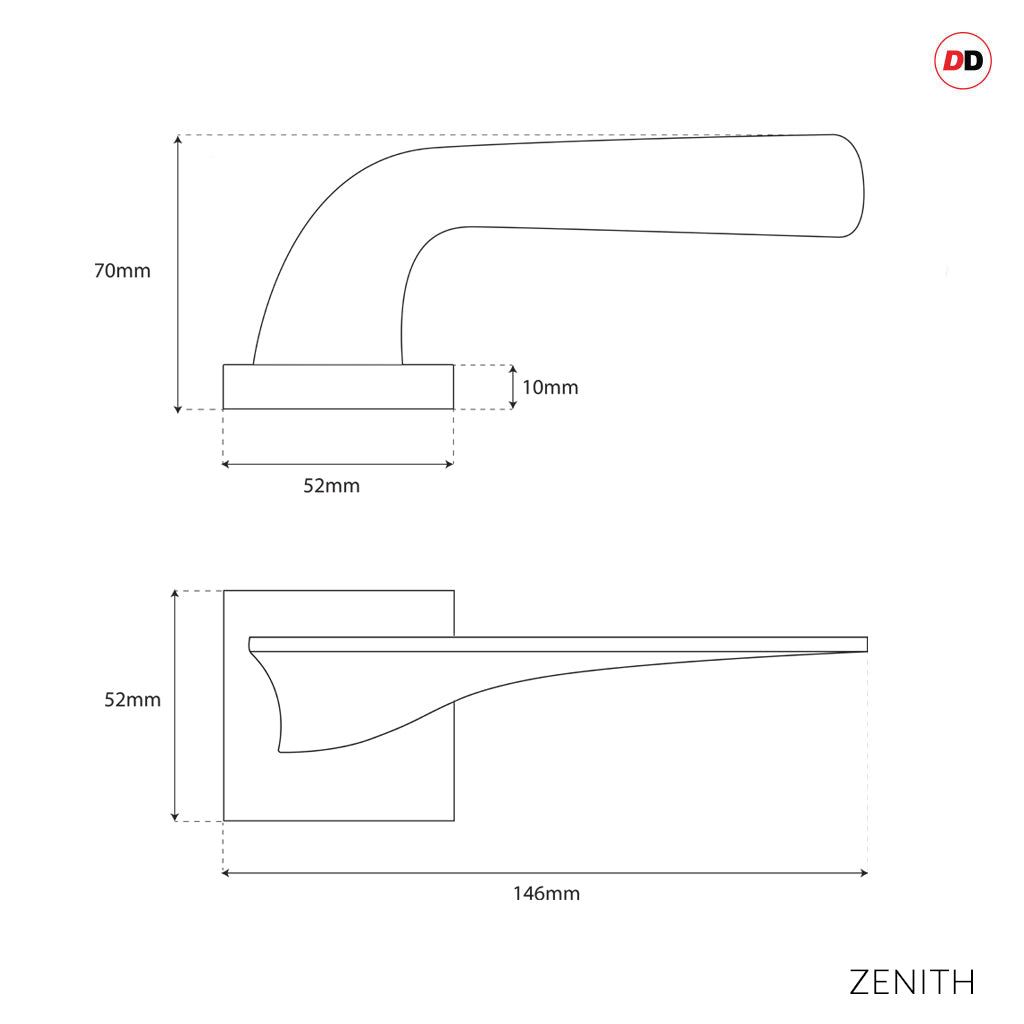 Zenith Double Door Lever Handle Pack - 8 Radius Cornered Hinges - Matt