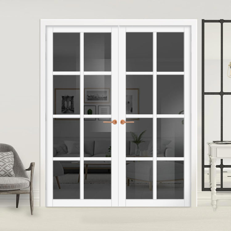 Perth 8 Pane Solid Wood Internal Door Pair UK Made DD6318 - Tinted Gla ...