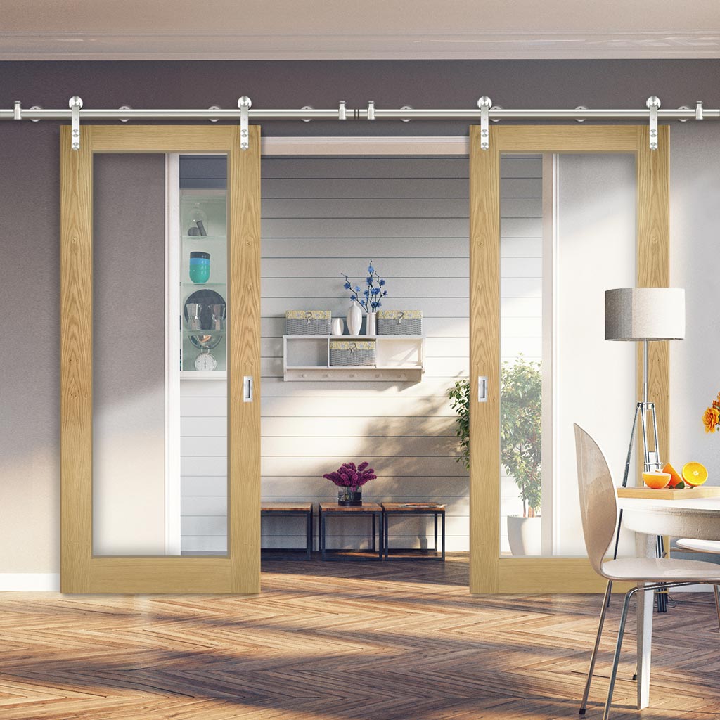 Saturn Tubular Stainless Steel Sliding Track & Walden Oak Double Door