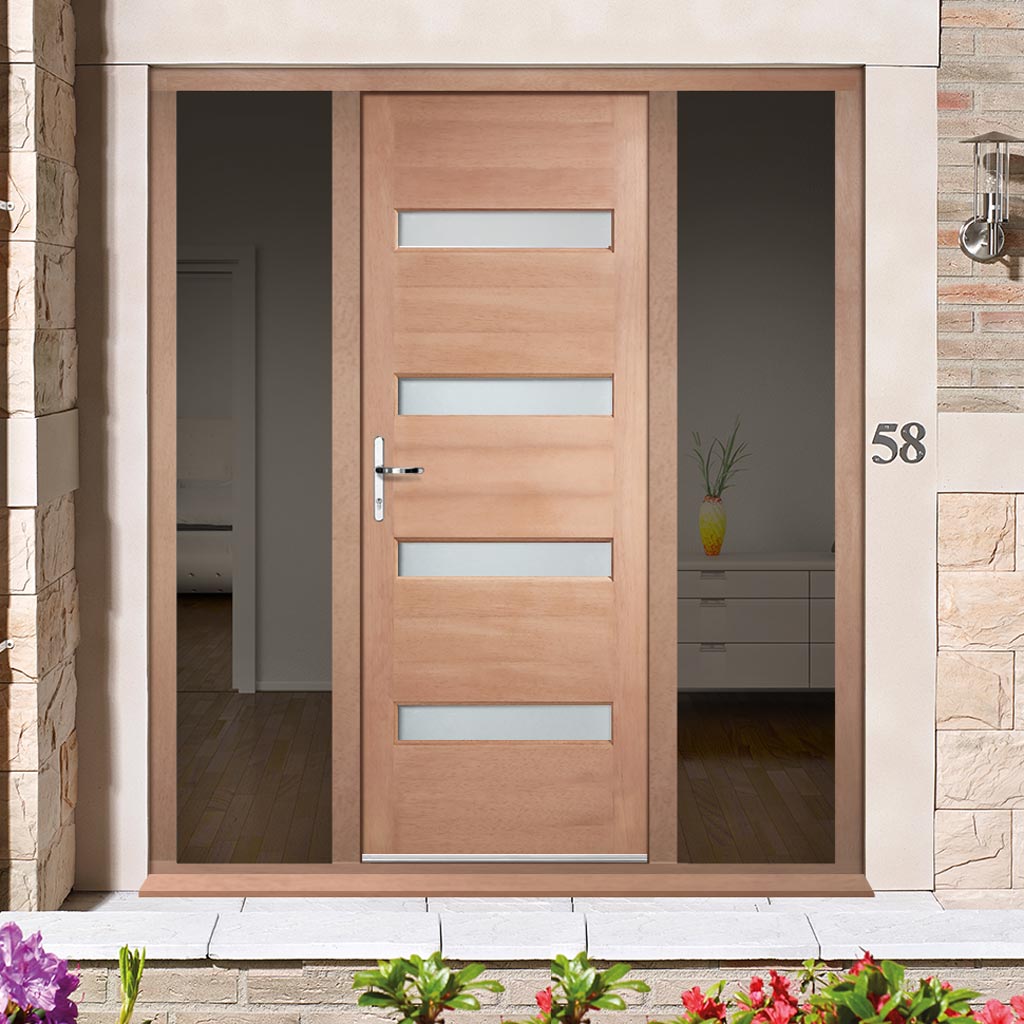 Balham External Hardwood Front Door and Frame Set - Frosted Double Gla
