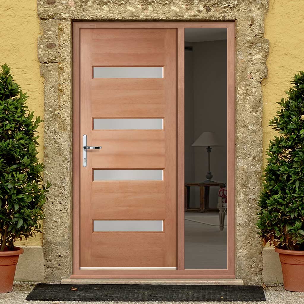 Balham External Hardwood Front Door and Frame Set - Frosted Double Gla