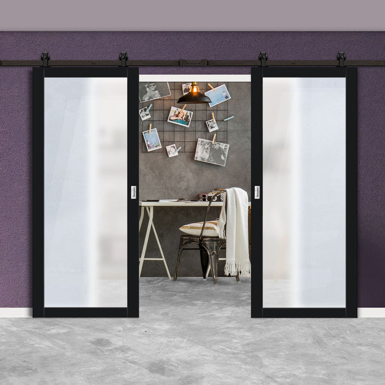 Top Mounted Black Sliding Track & Solid Wood Double Doors - Eco-Urban ...