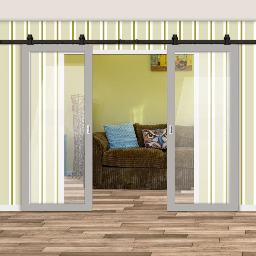 Top Mounted Black Sliding Track & Solid Wood Double Doors - Eco-Urban®