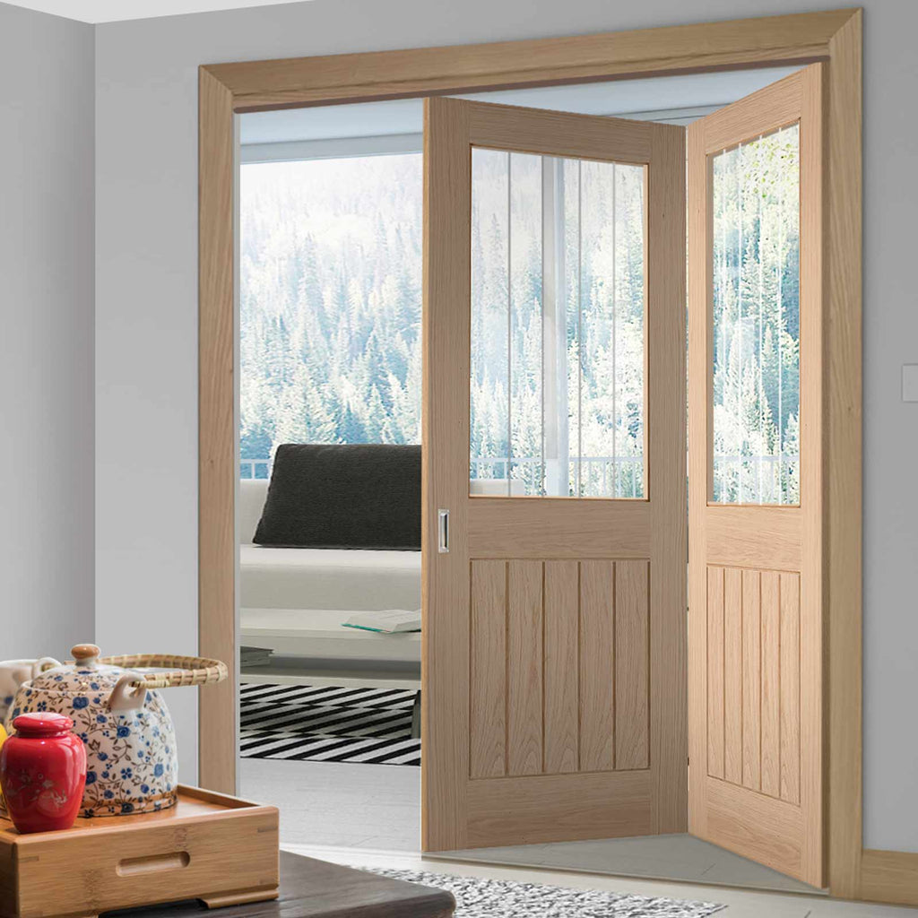 Two Folding Doors & Frame Kit - Belize Oak 2+0 - Silkscreen Etched Cle