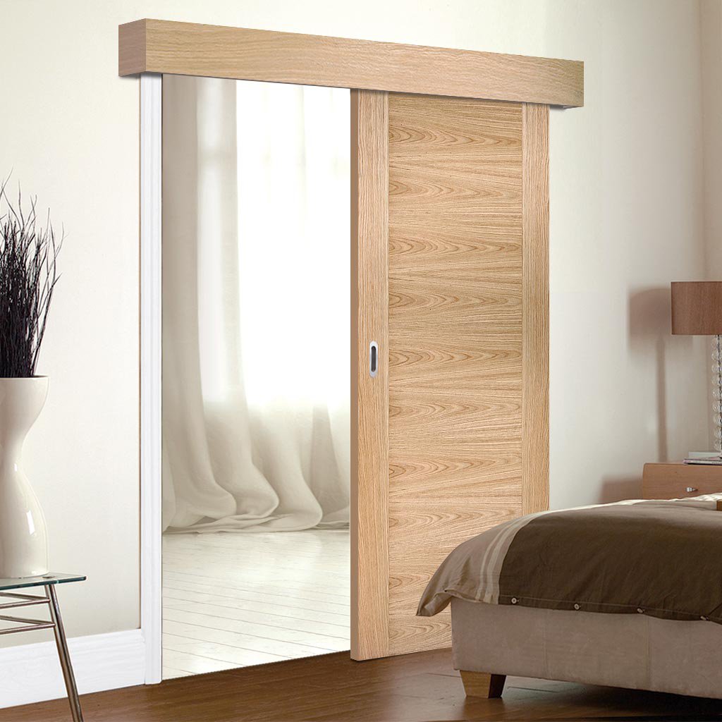 Bespoke Thruslide Surface Sofia Oak Flush Door - Sliding Door and Trac
