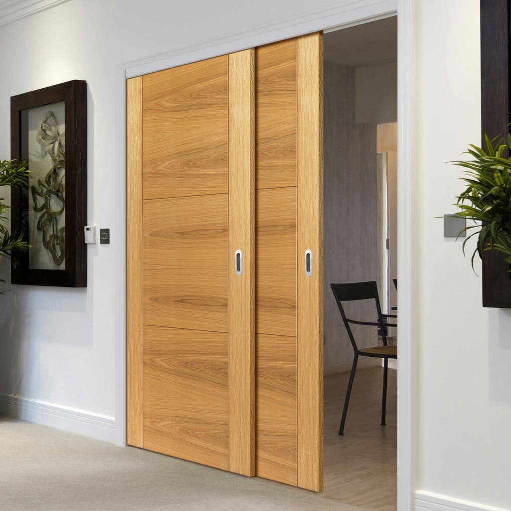 Pass-Easi Two Sliding Doors and Frame Kit - Mistral Flush Oak Door - D