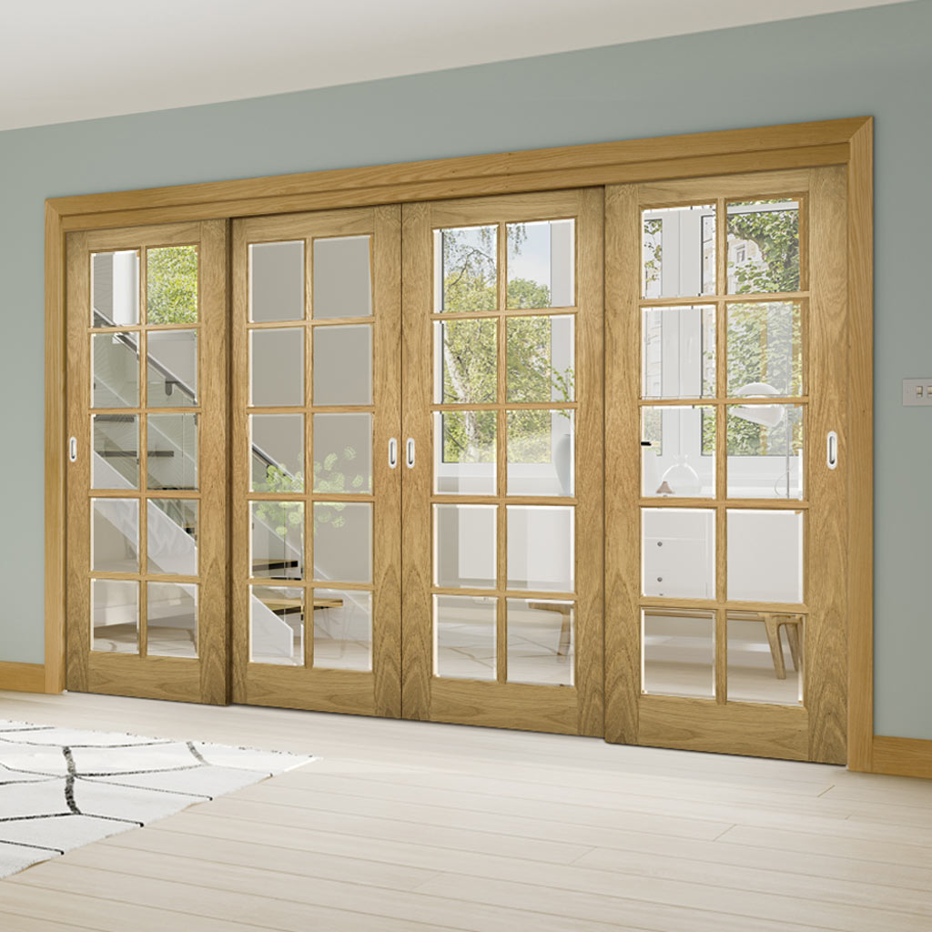 Pass-Easi Four Sliding Doors and Frame Kit - Bristol Oak Unfinished Do