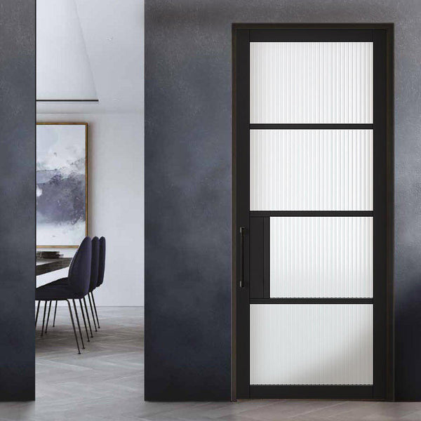 Chelsea 4 Pane Black Primed Internal Door Pair - Clear Glass